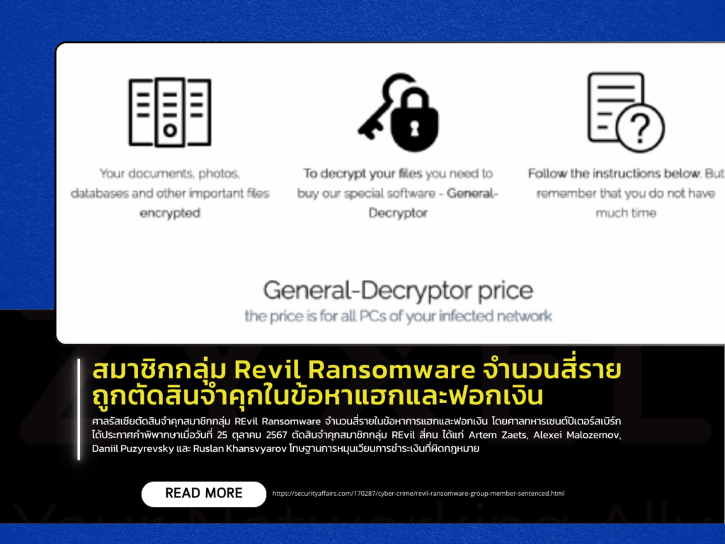 สมาชิกกลุ่ม Revil Ransomware จำนวนสี่รายถูกตัดสินจำคุกในข้อหาแฮกและฟอก ...