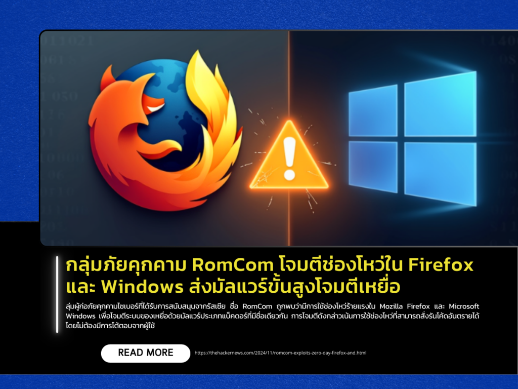 กลุ่มภัยคุกคาม RomCom โจมตีช่องโหว่ใน Firefox และ Windows ส่งมัลแวร์ขั้นสูงโจมตีเหยื่อ ...